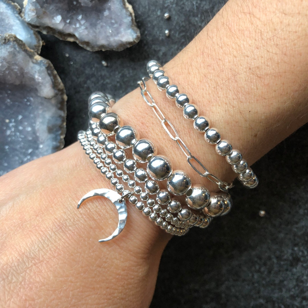 Silver Stretch Bracelets 3 Mm Sterling Silver Stretch - Etsy