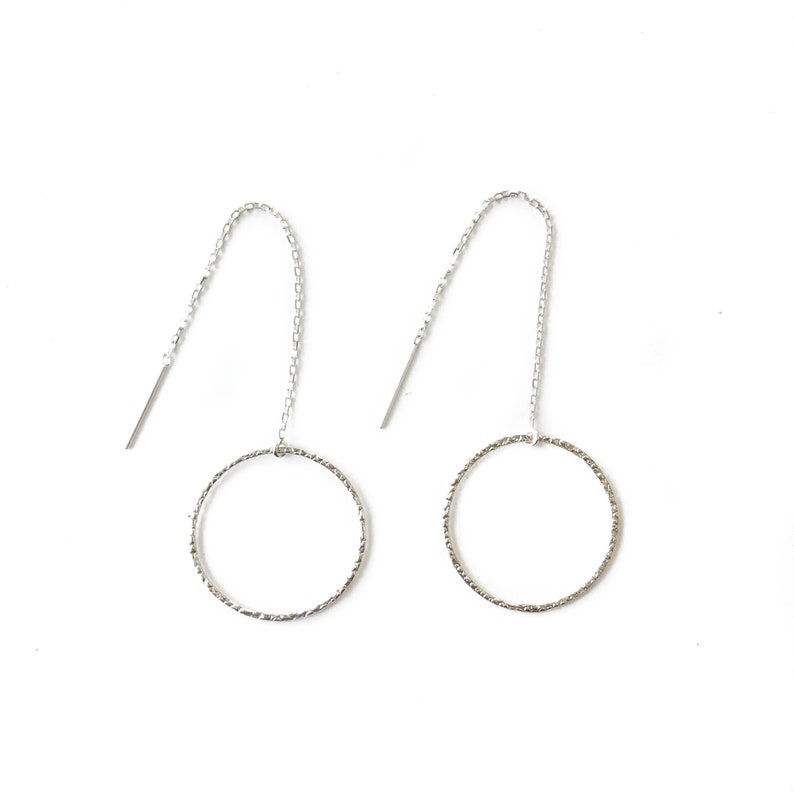 Hammered Circle Ear Threaders Swing Hoops Adjustable - Etsy