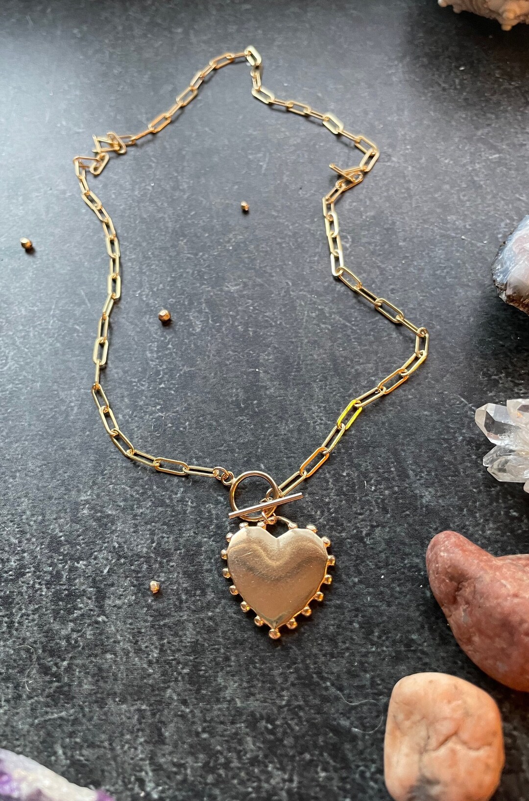 Paperclip Necklace With Heart Charm - Silver or Gold - Etsy