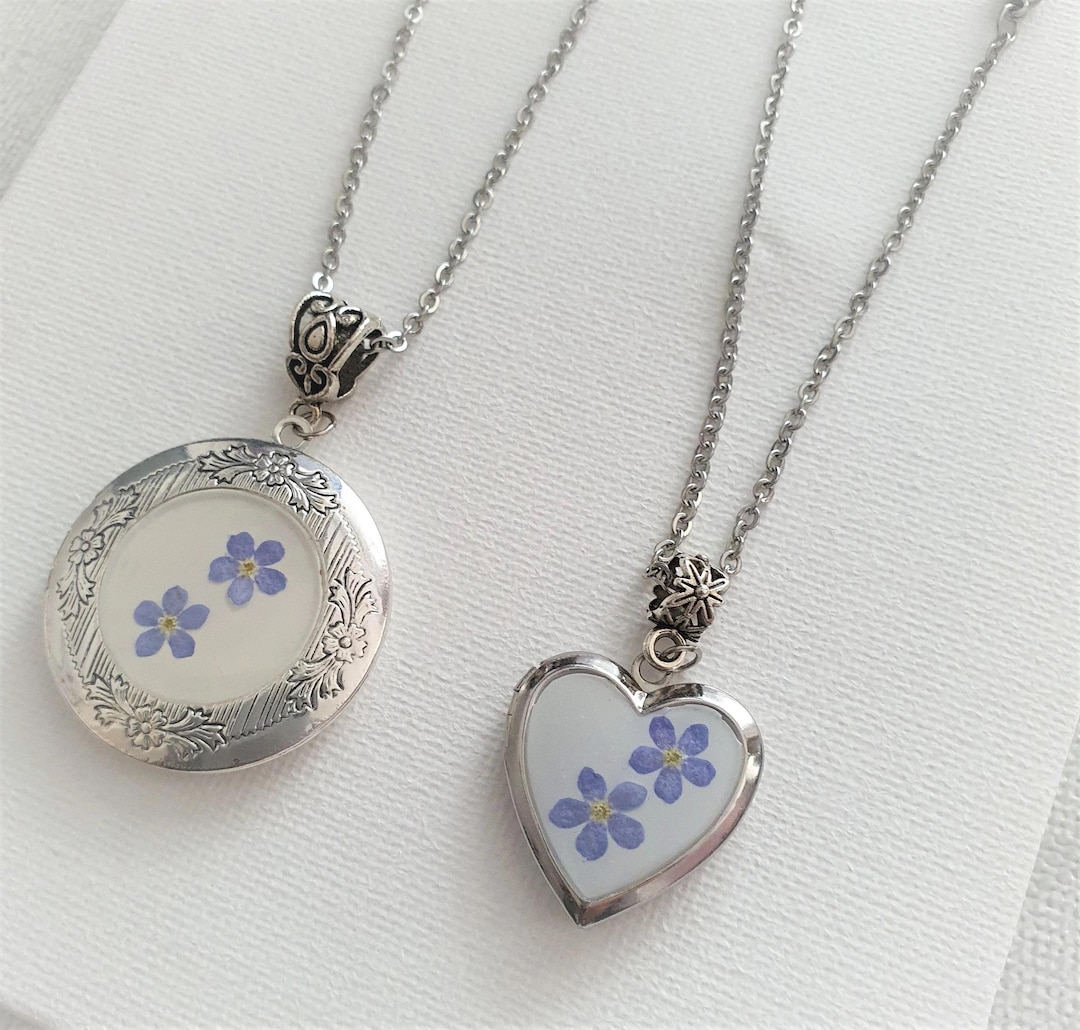 Photo Locket With Real Forget Me Not, Vintage Necklace, Unique Gifts ...