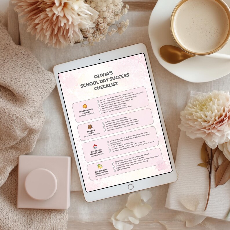 School Day Checklist Canva Template | Morning Routine Kids | Parent ...