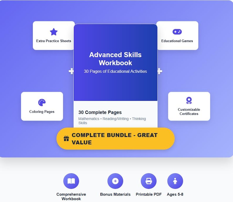 Math and Reading Workbook for Kids Ages 5-7 – Educational Printable PDF ...