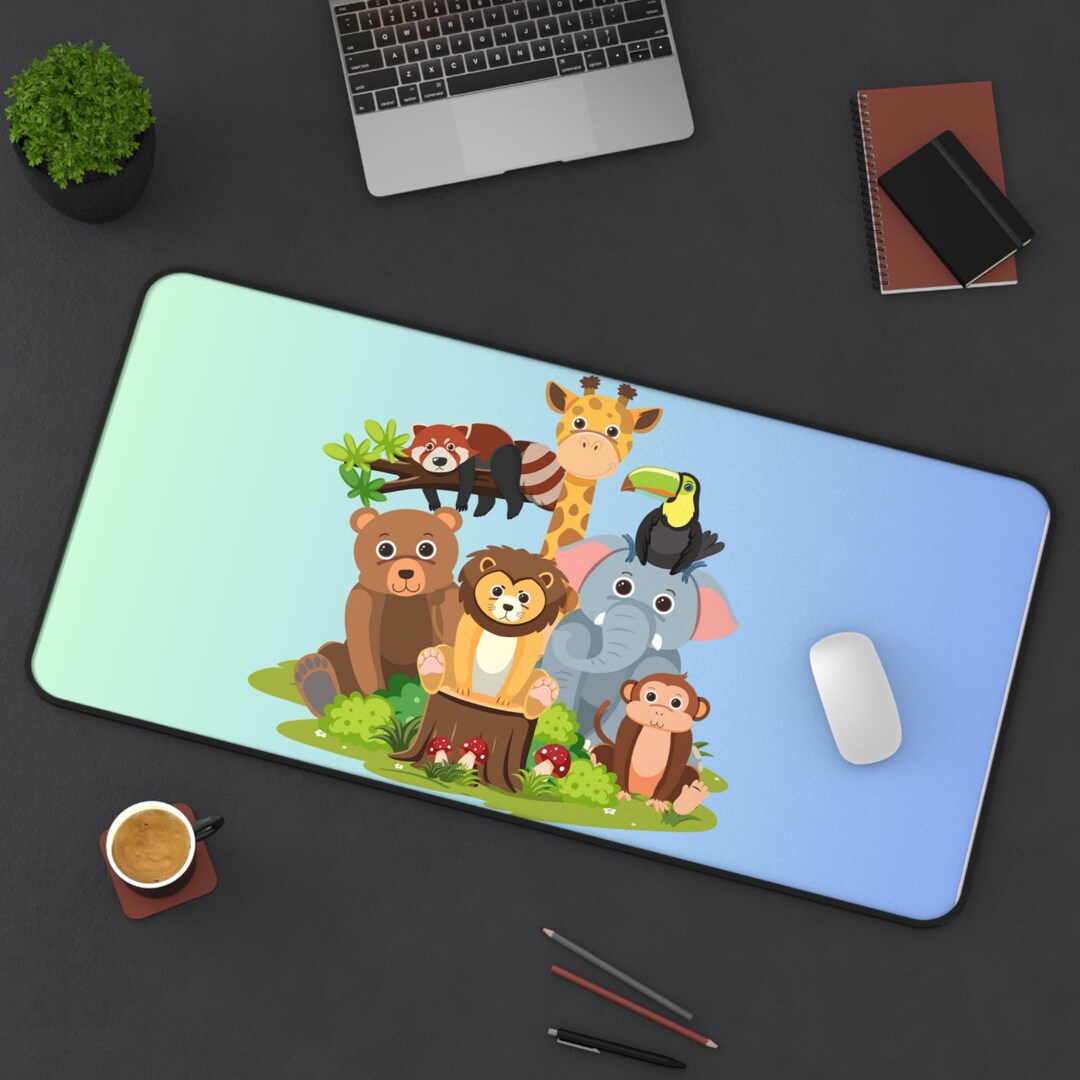 Whimsical Animal Desk Mat - Fun Workspace Decor, Gift for Kids, Home ...