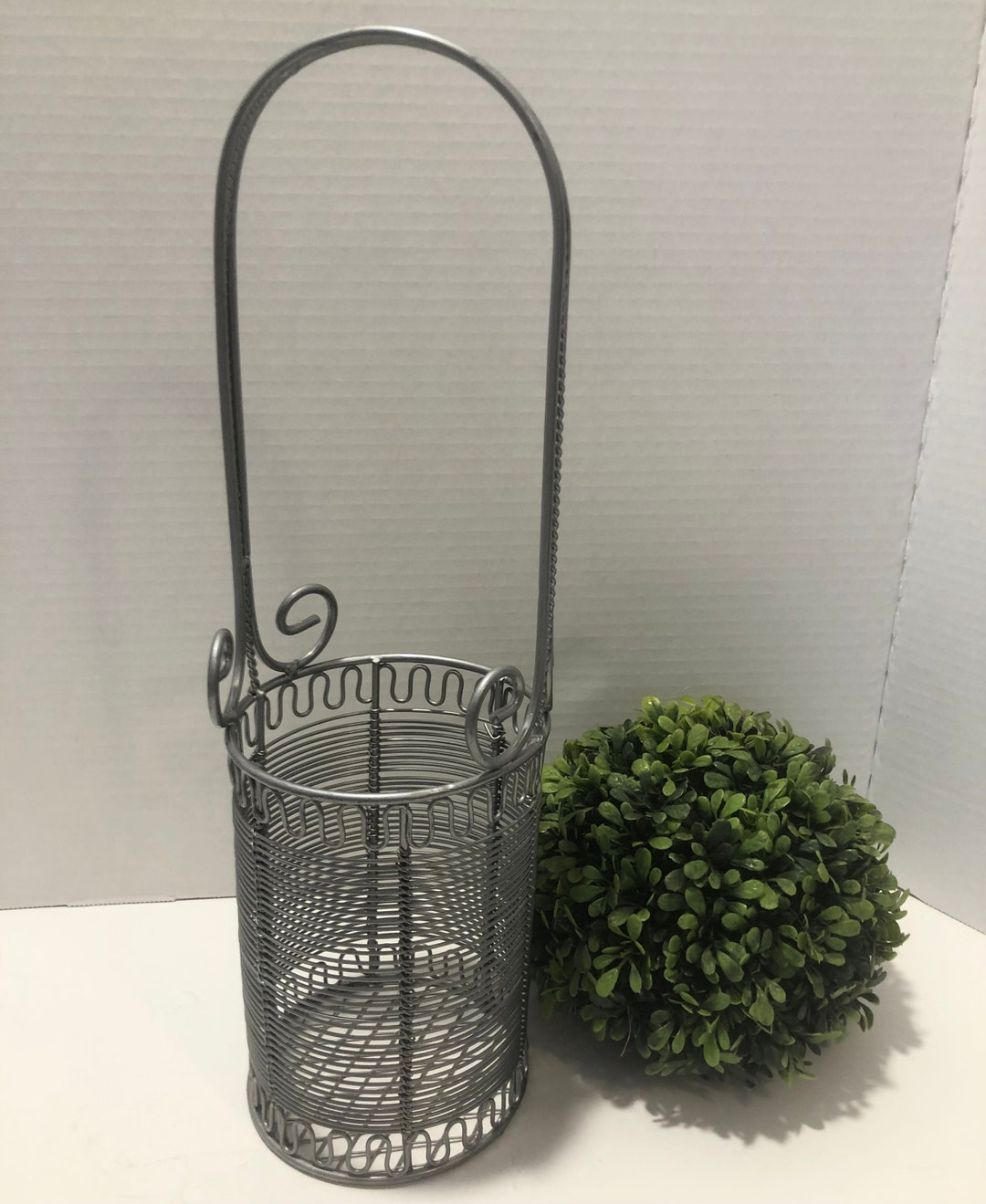 Tall Metal Wire Basket Utensil Holder Industrial Kitchen Decor - Etsy