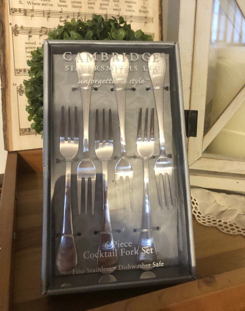 Vintage Cambridge Fine Stainless 6 Piece Cocktail Fork Set - Etsy