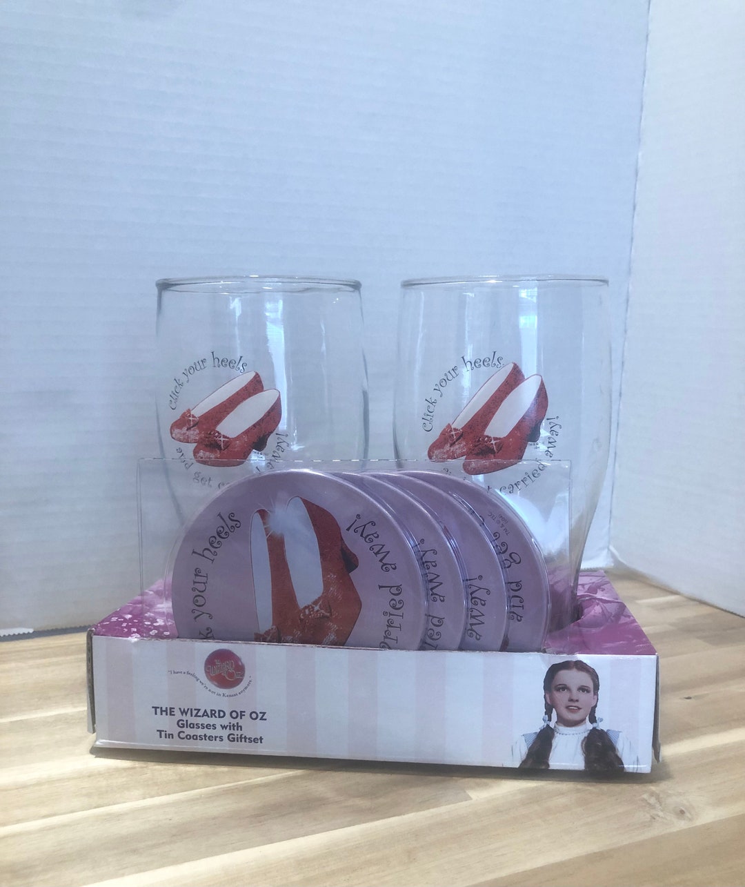 Vintage Wizard of Oz Drink Glasses and Coaster Set, Ruby Red Slippers ...