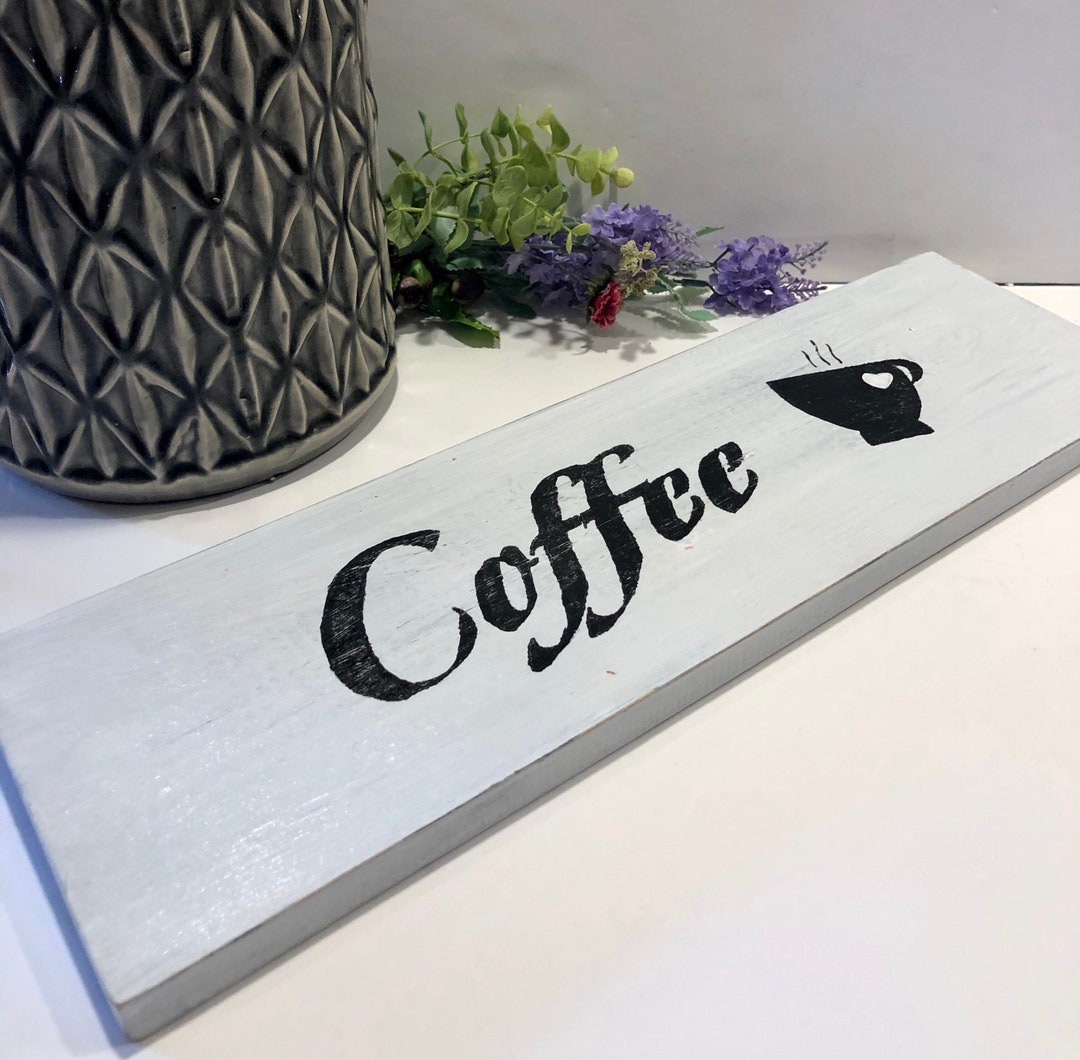 Wooden Coffee Sign, Home and Living Wall Decor, Kitchen Coffee Bar Sign ...