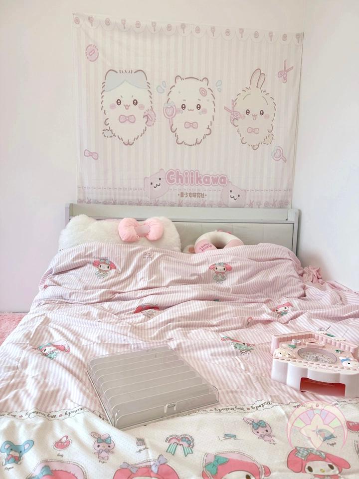 Chiikawa Usagi Hachiware Pastel Pink Chibi Wall Decor Tapestry - Etsy