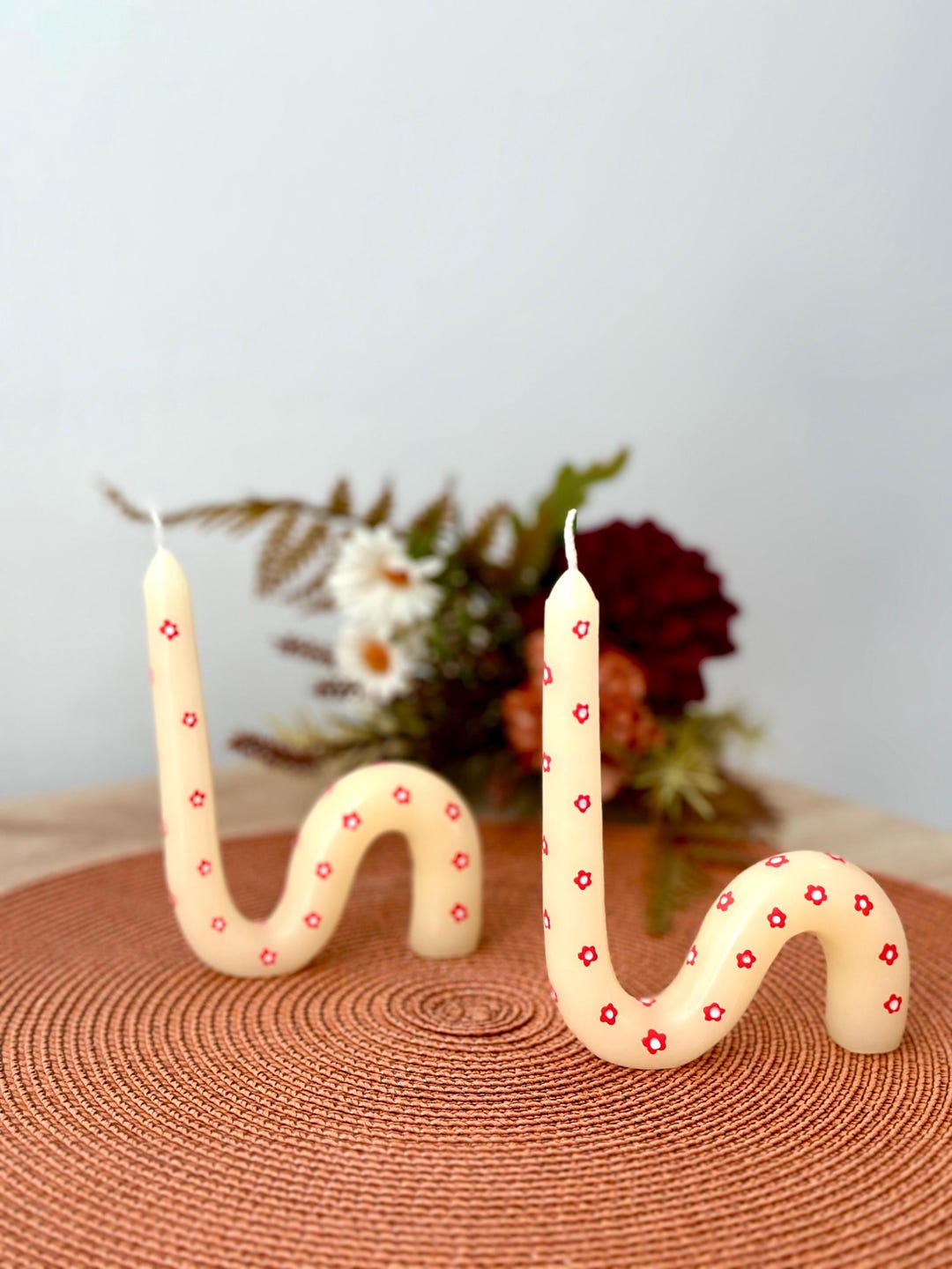 Hand-painted S-shaped Floral Candle – Floral Design Handmade Candle ...