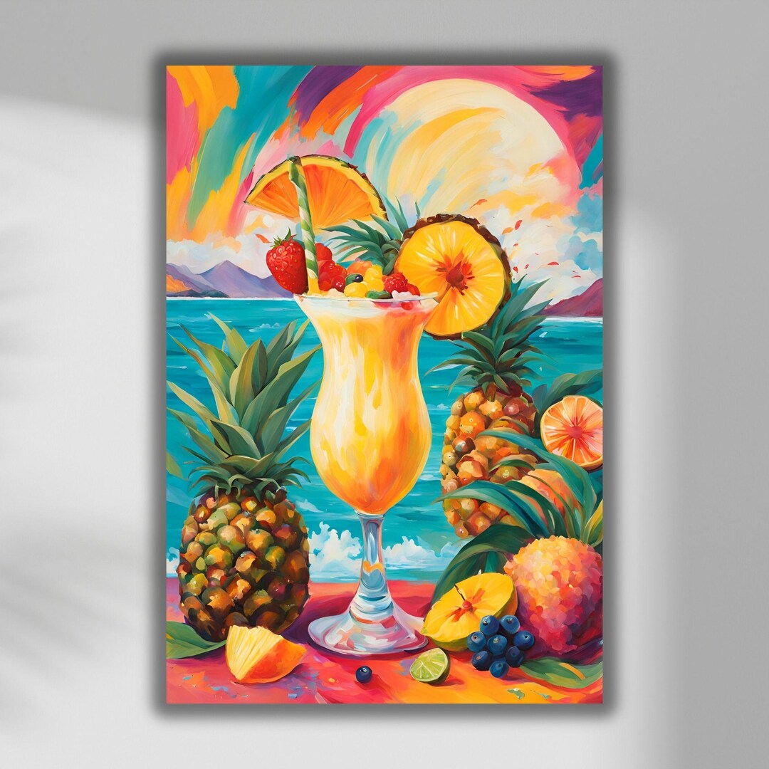 Pina Colada Cocktail Wall Art, Printable Pina Colada Beach Painting ...