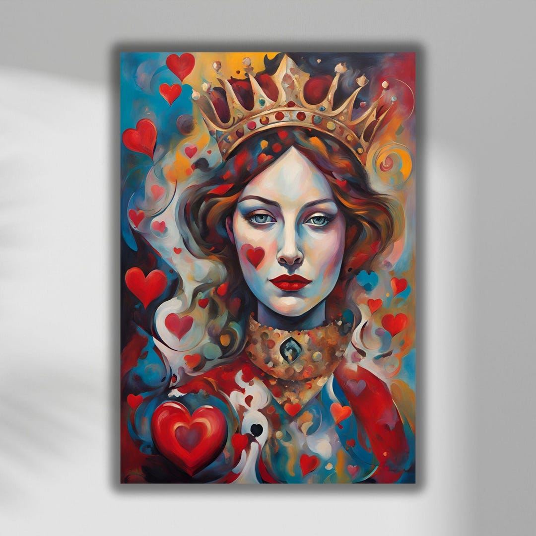Queen of Hearts Digital Wall Art, Fantasy Woman Portrait Printable ...