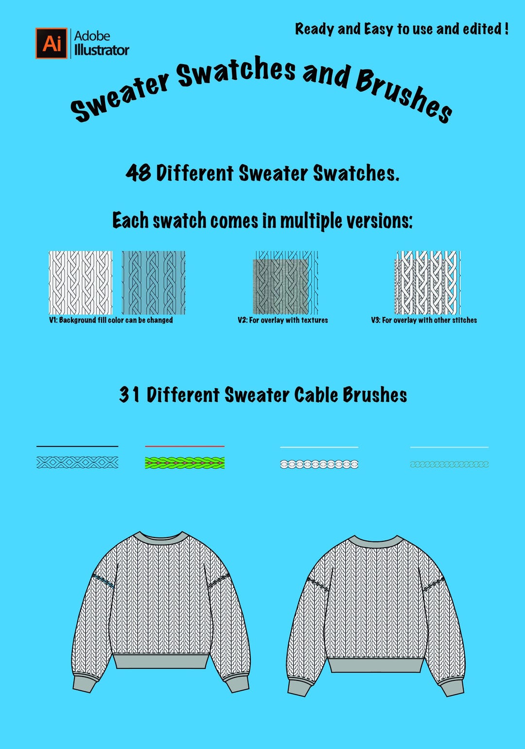 Sweater Brushes and Swatches Adobe Illustrator Vectors File - Etsy