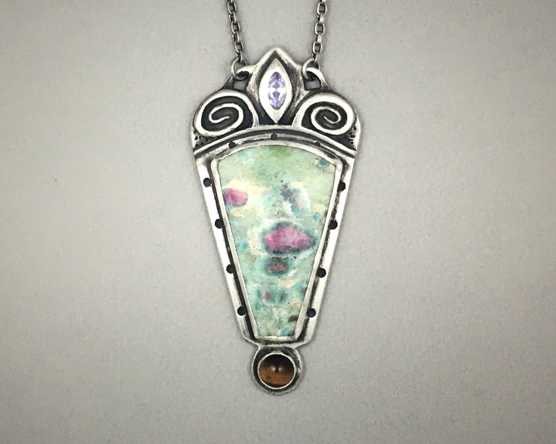 Ruby in Fuchsite Pendant Sterling Jewelry Tiger Eye Cubic Zirconia ...