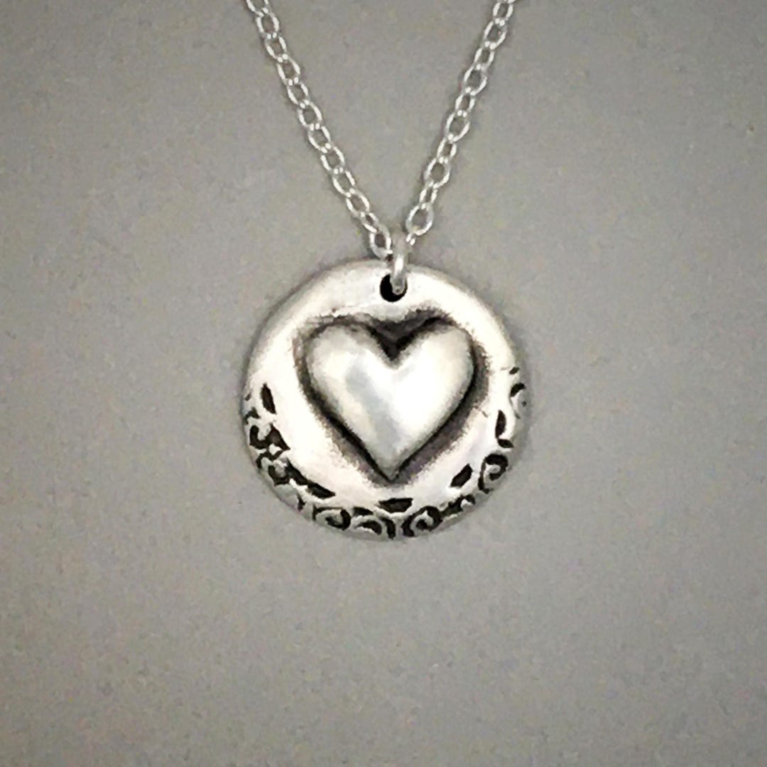 Sterling Silver Heart Necklace Solid Silver Artisan Pendant - Etsy