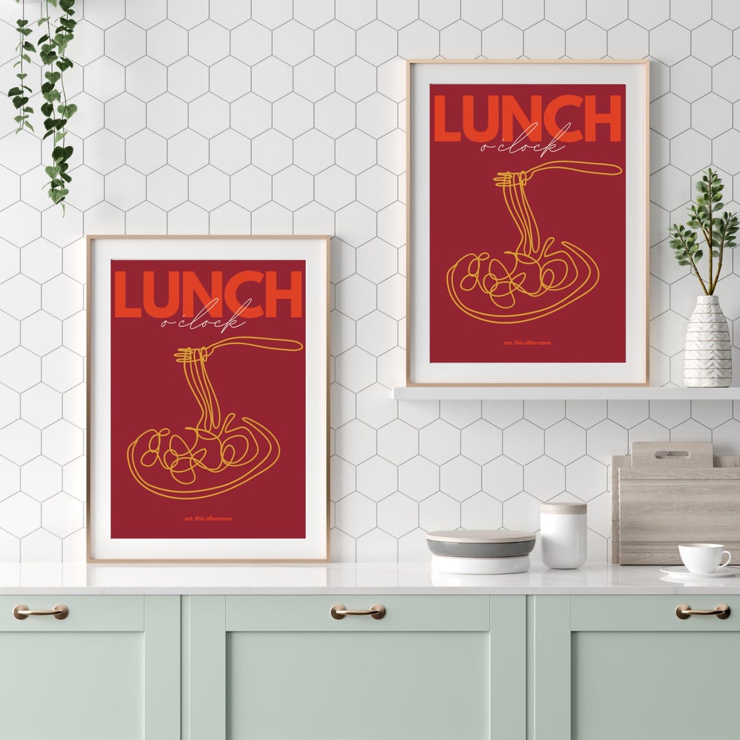 Lunch O'clock Print, Maroon, Kitchen Decor, Food Art, Digital Download ...