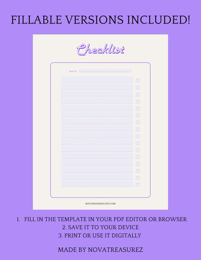 Blank Checklist | Printable and Digital | INSTANT DOWNLOAD PDF| To-do ...