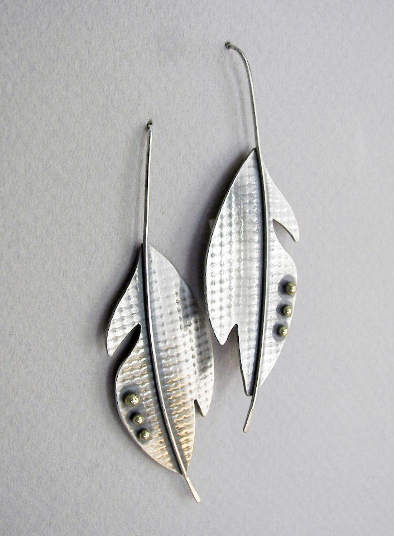 Silver Feather Architectural Earrings: Long Bold Sterling - Etsy Israel