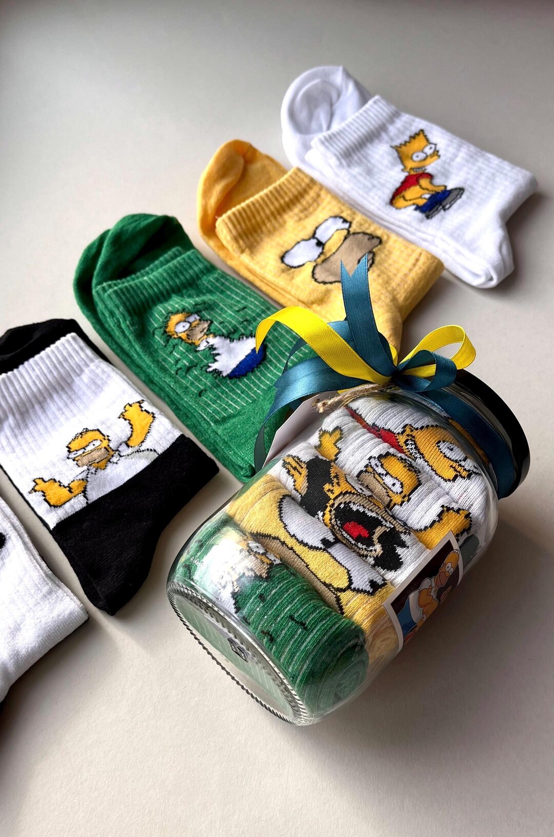 5 Pairs Socks With Simpson in a Jar, Cartoon Socks, Gift Idea With ...
