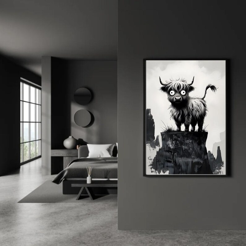 Gothic Highland Cow Art - Tim Burton Style Print - Dark Aesthetic Décor ...