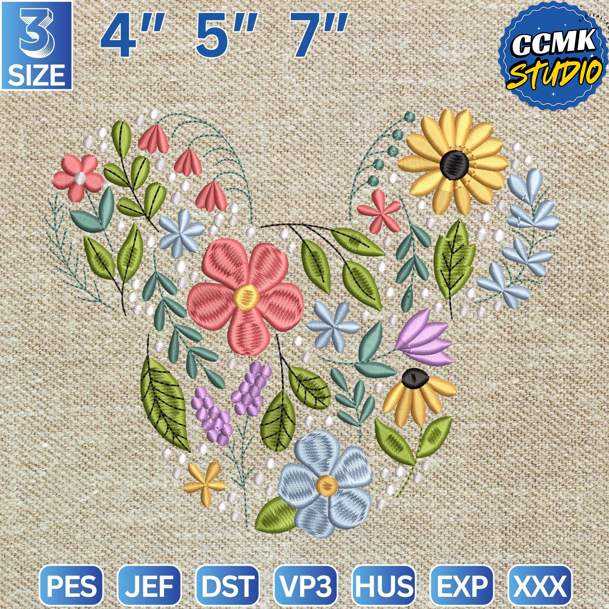 Magical Kingdom Embroidery Design, Floral Mouse Head Embroidery Design ...