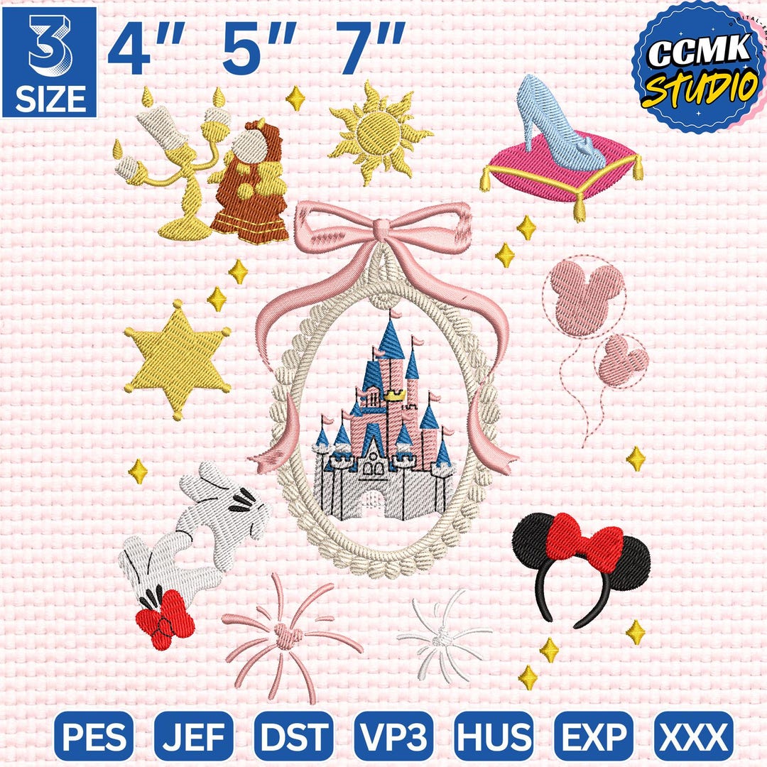 Magical Castle Coquette Bow Embroidery Design, Magic Kingdom Embroidery ...