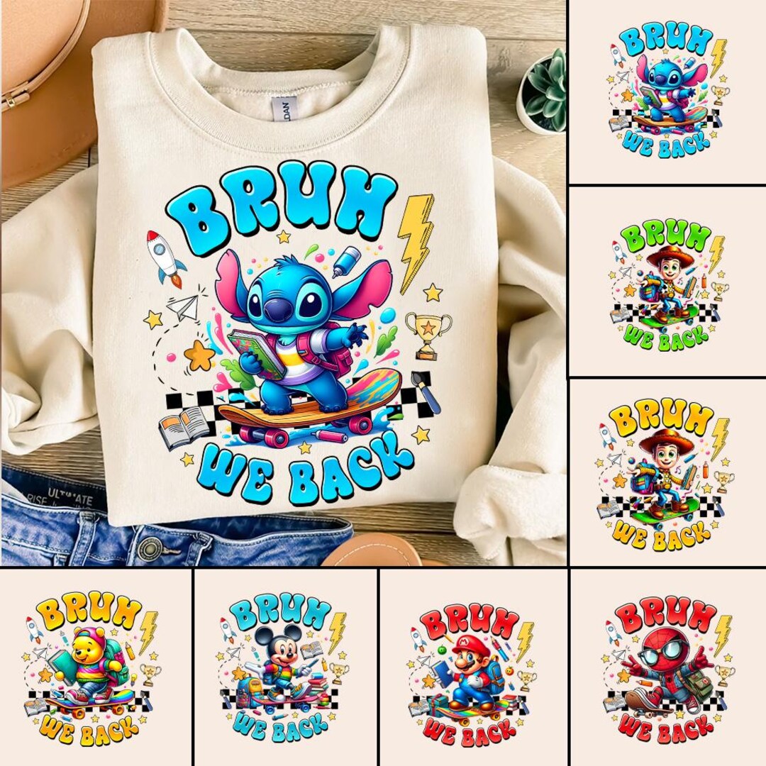 Cartoon Characters Bruh We Back PNG Bundle, Cartoon First Day of School ...