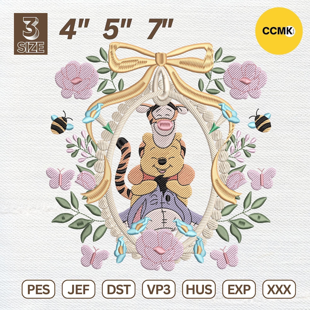 Floral Bear Mirror Bow Embroidery Design, Magic Kingdom Embroidery ...