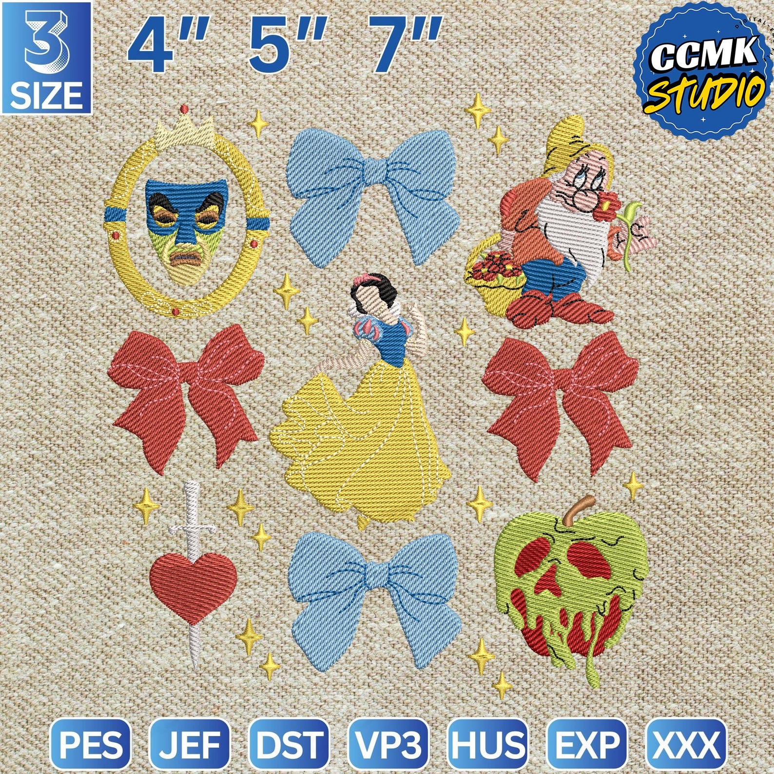 Magic Kingdom Embroidery Design, Princess Cartoon Embroidery, Princess ...