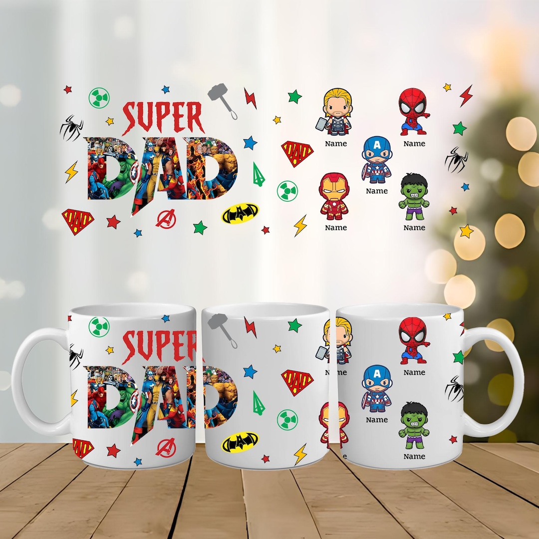 Custom Superhero Dad Mug Wrap Png, Superhero Dad 11oz Mug Template ...
