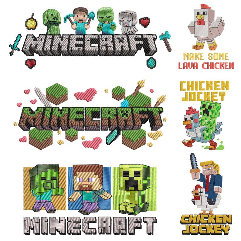 Pixel Gamer Embroidery Bundle, Lava Chicken Embroidery Design, Movie ...