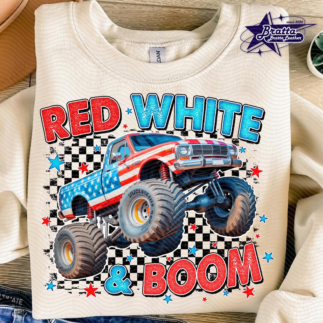 Retro Red White and Boom 4th of July Png, USA Big Truck Png, Patriotic ...