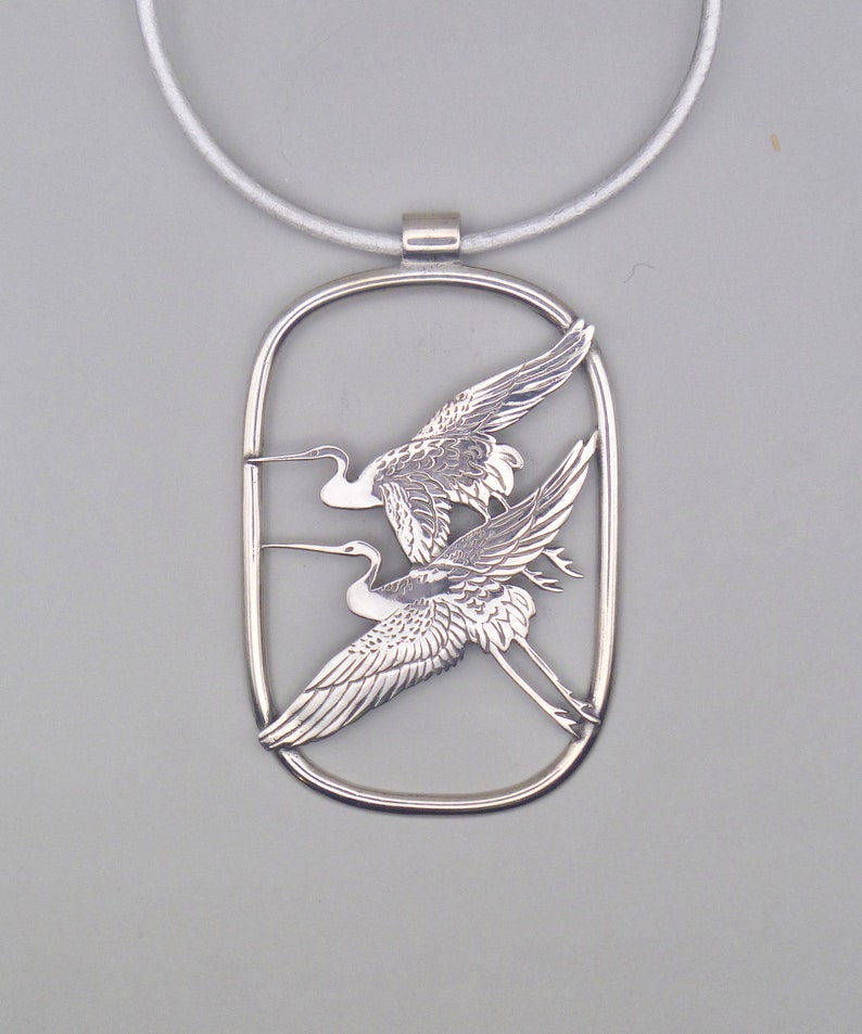 Sterling Silver Cranes in Flight Necklace - Etsy