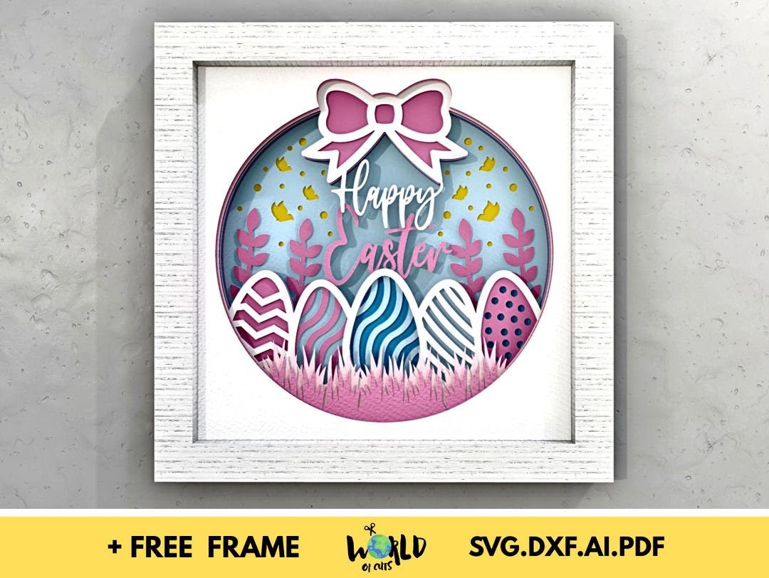 Happy Easter Eggs Shadow Box Svg Easter Wreath Paper Cut Light Box ...