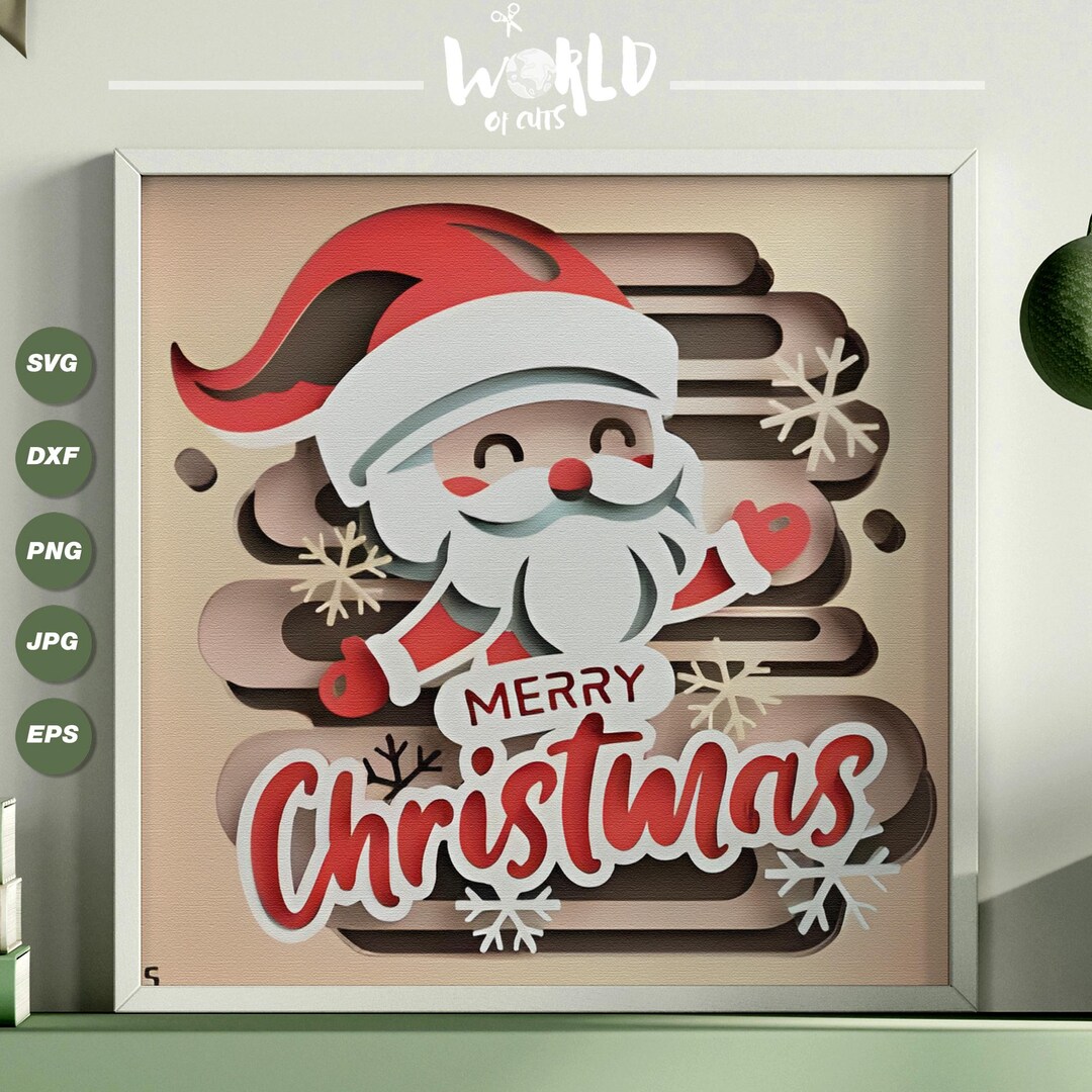 Santa Claus 3D Shadow Box SVG: Layered Christmas Lightbox (digital ...