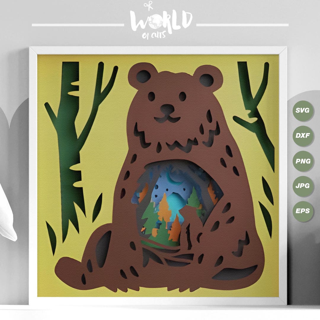 Bear 3D Shadow Box SVG Layered Cutting Files SVG Lightbox for Cricut ...
