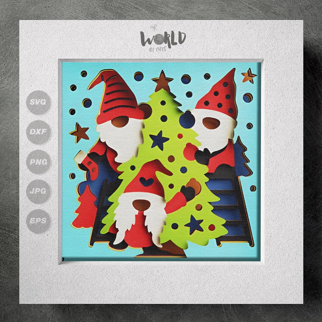 3D Gnome Christmas Tree Shadow Box SVG Layered Cutting Files Lightbox ...