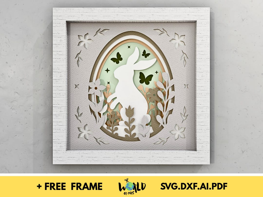 3D Easter Bunny Shadow Box SVG Digital Layered Papercut Template for DIY Handmade Gifts ...