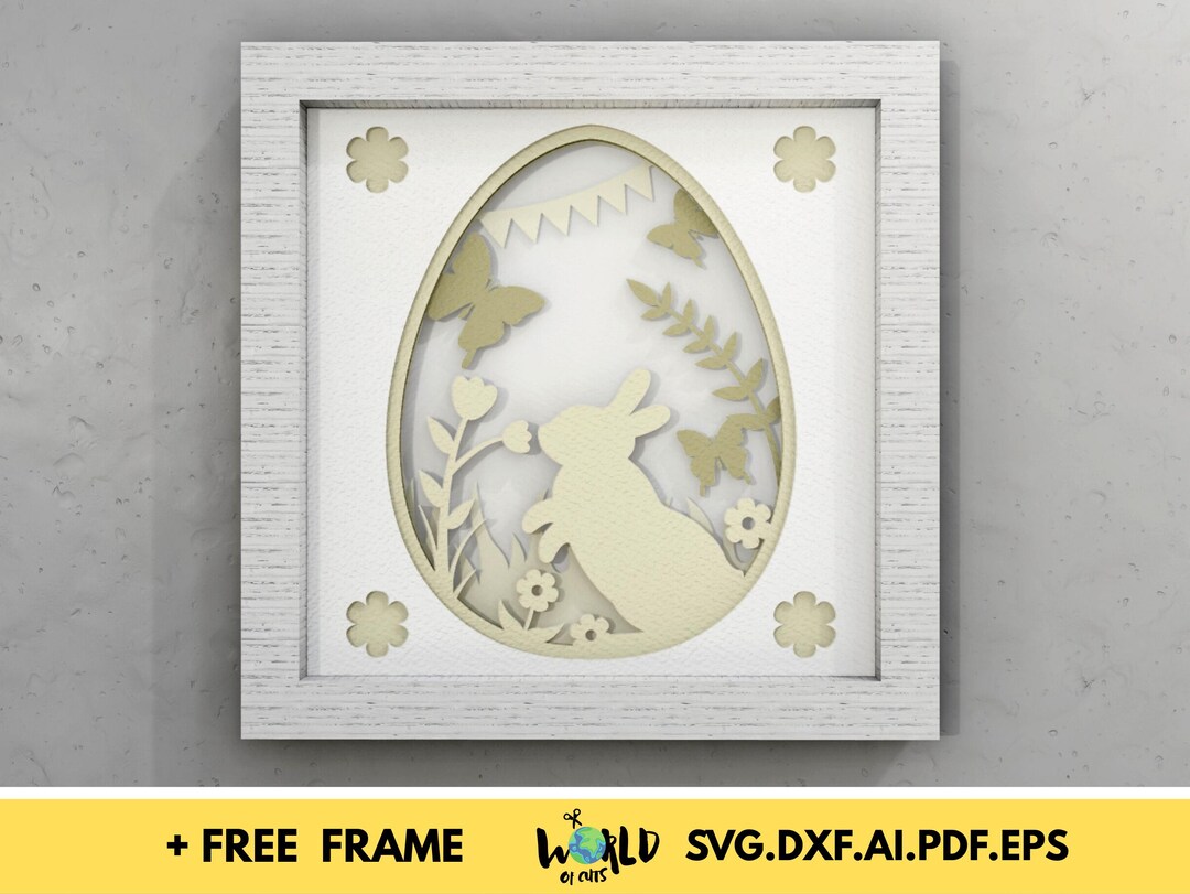 Golden Bunny Easter Egg Shadow Box Svg Easter Paper Cut Light Box Cricut File 3D Easter ...