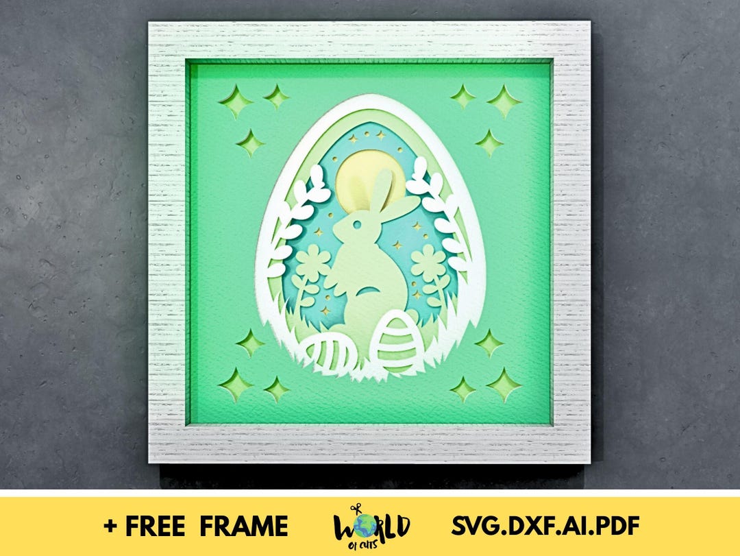 3D Bunny in Easter Egg Shadow Box Svg, Happy Easter Egg Paper Cut ...