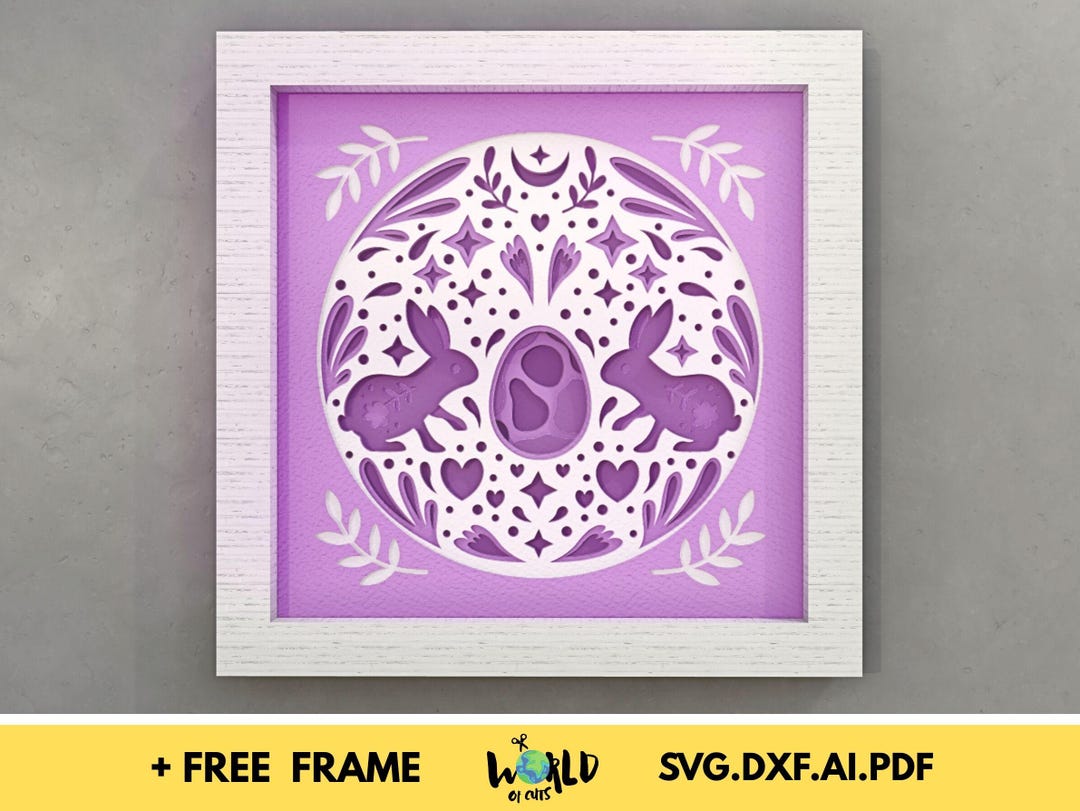 3D Bunny Easter Shadow Box Svg, 3D Happy Easter Egg Paper Cut, Mandala ...