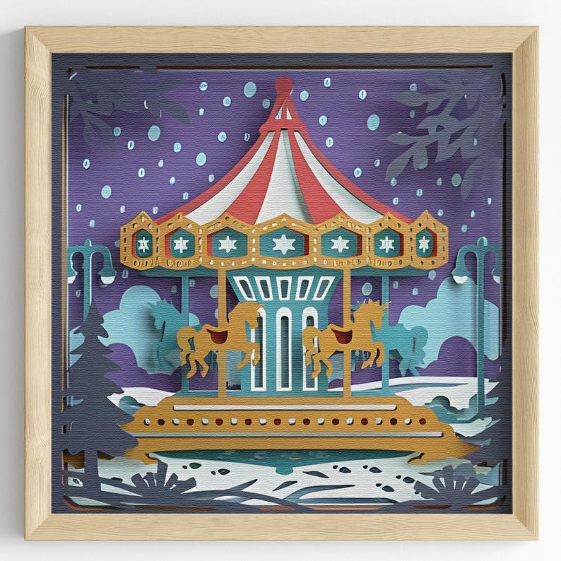 3D Carousel Shadow Box SVG: Layered Paper Cut File (digital Download ...