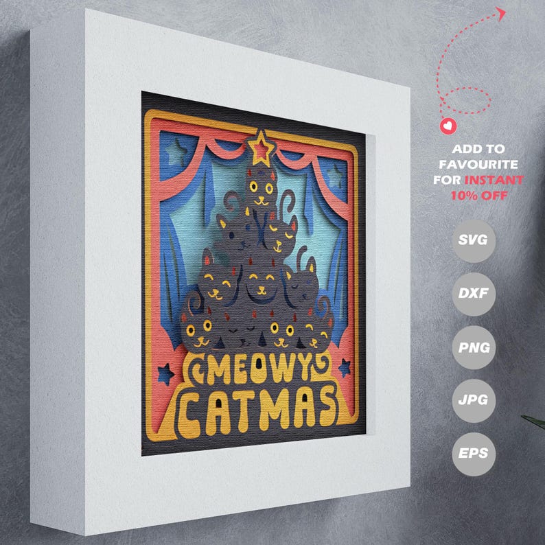 Black Cats Christmas Tree 3D Shadow Box SVG, Funny Cat Christmas Gift ...