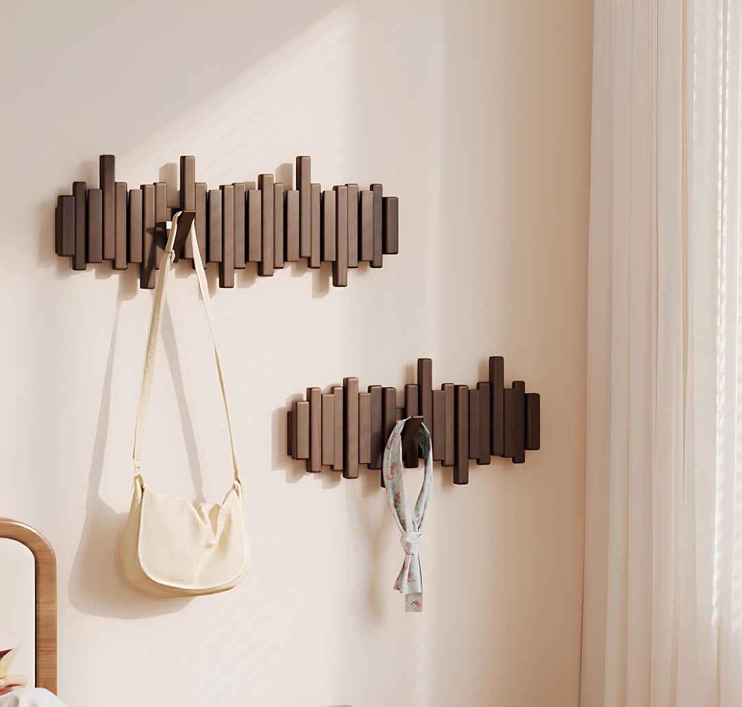 Staggered Wood Piano Key Coat Rack, Wooden Wall Hooks, Wall Mount Piano ...