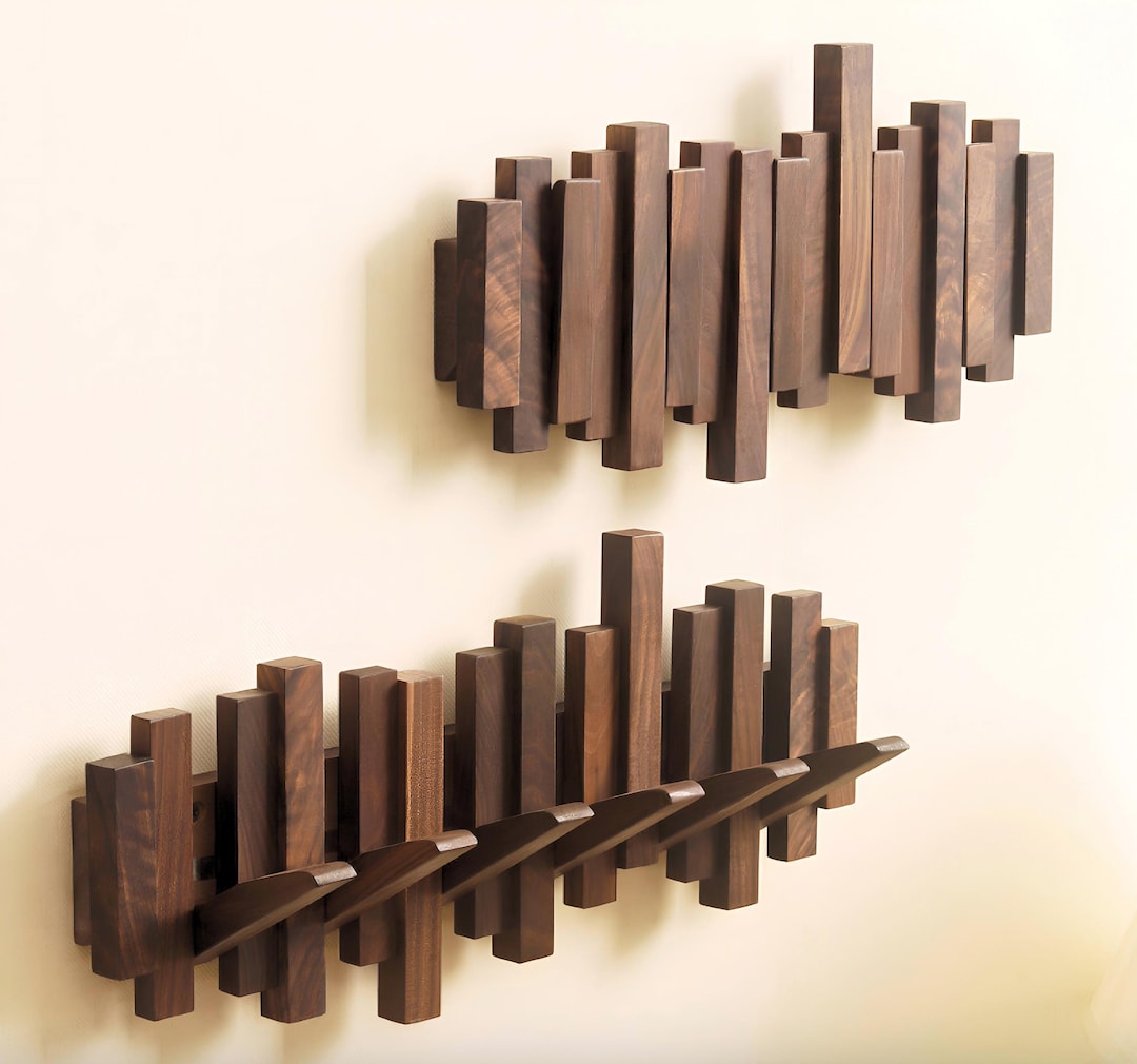 Solid Wood Piano Coat Rack, Wall Mounted Piano Key Coat Hanger, Modern ...