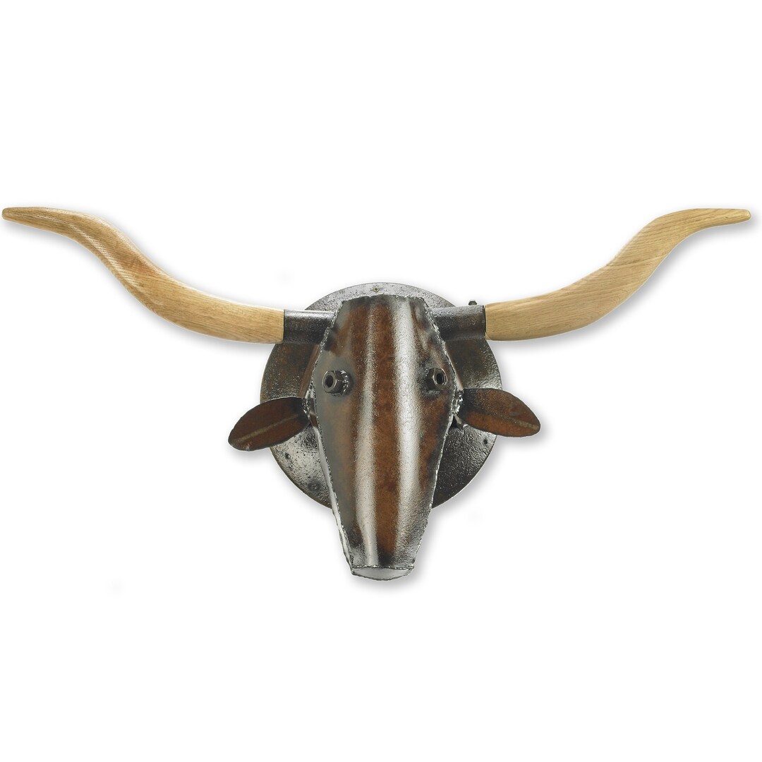 Handcrafted Longhorn Cow Sculpture Wall Art Metal Steel Statement Art ...