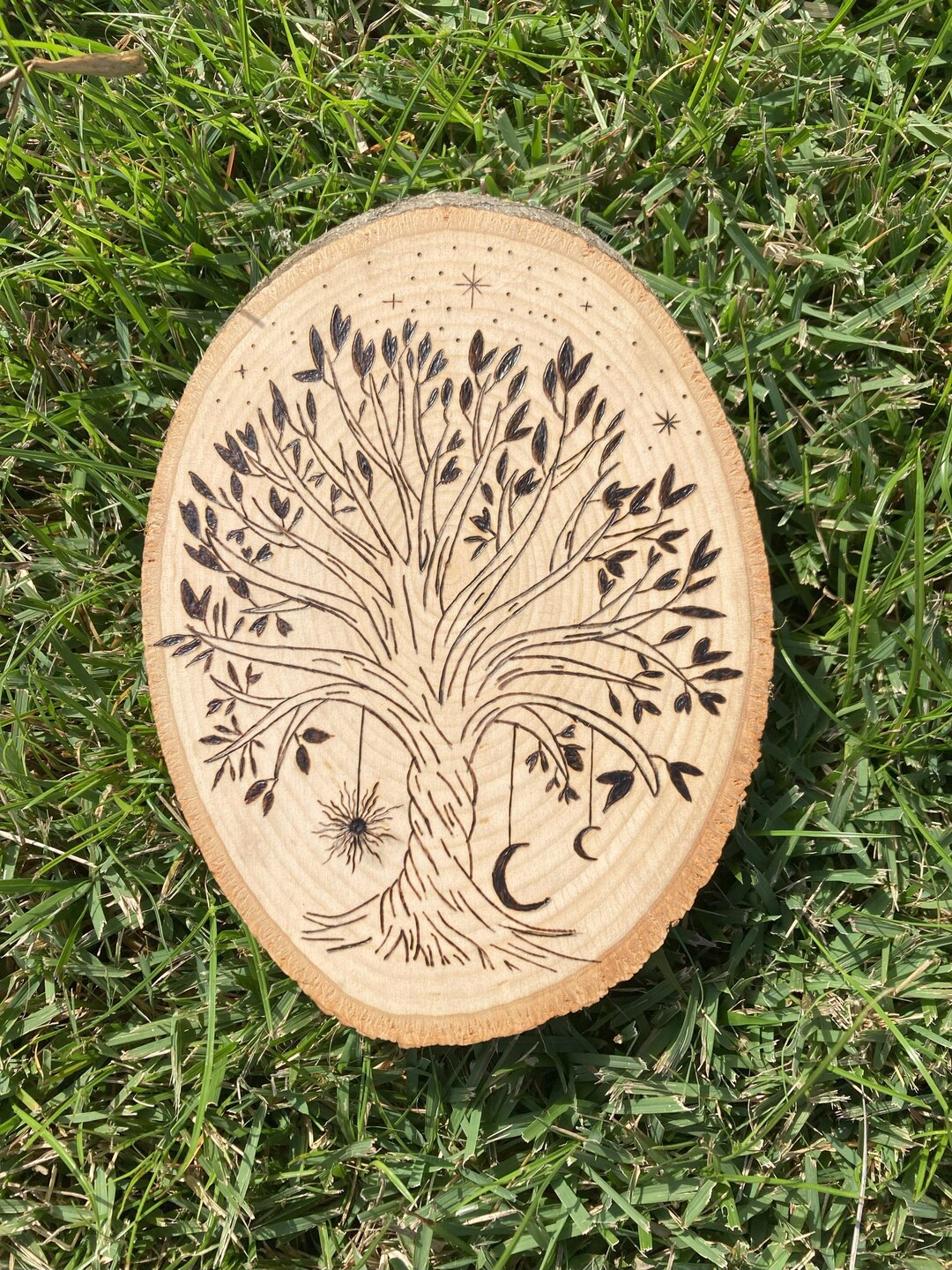 Handmade Wood Burned Art, Tree of Life, Celestial, Stars Moon ...