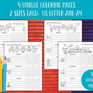 Kids Daily Routine Coloring Page: Editable Checklist (PDF Download) - Etsy