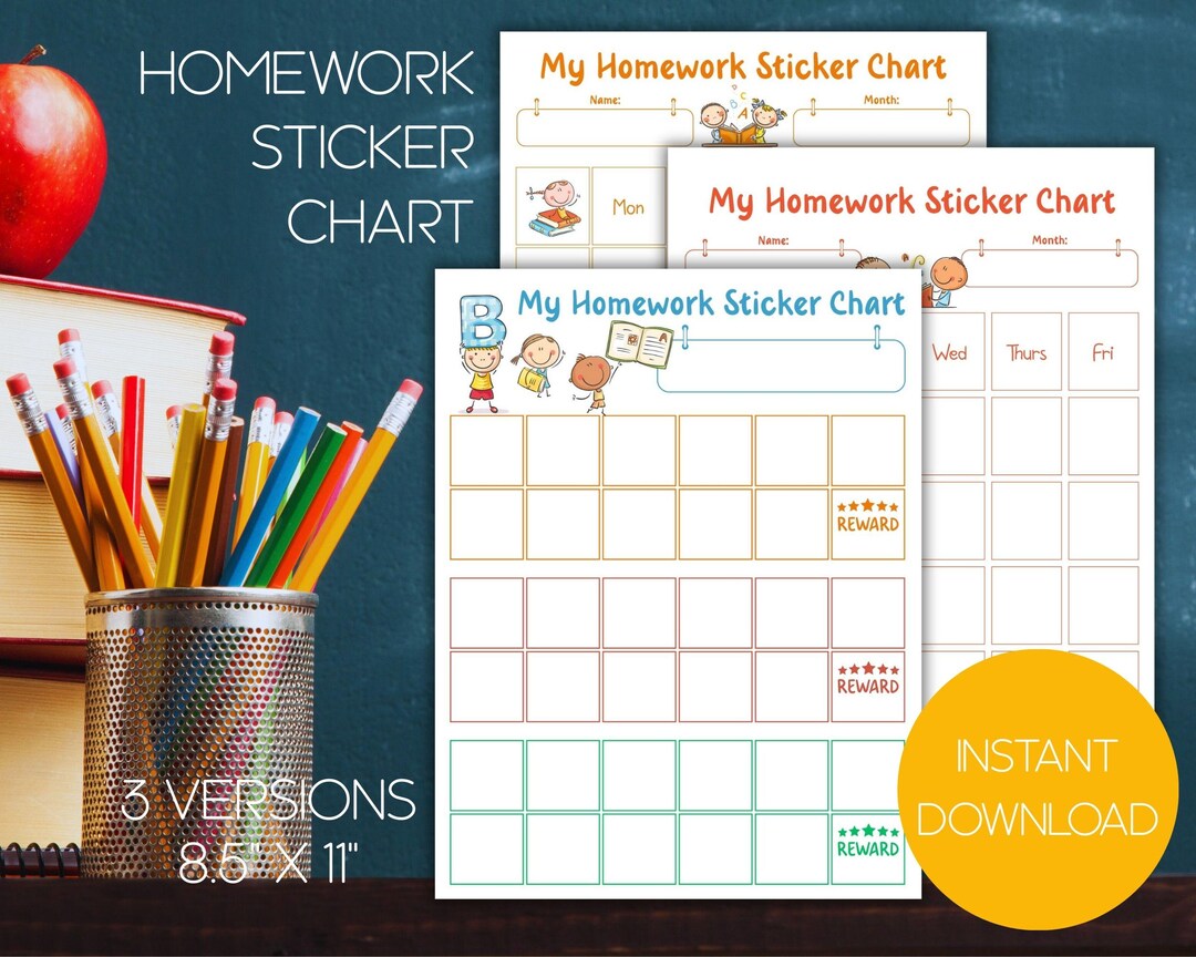 Homework Reward Chart Printable – Kids Sticker Tracker & Student ...