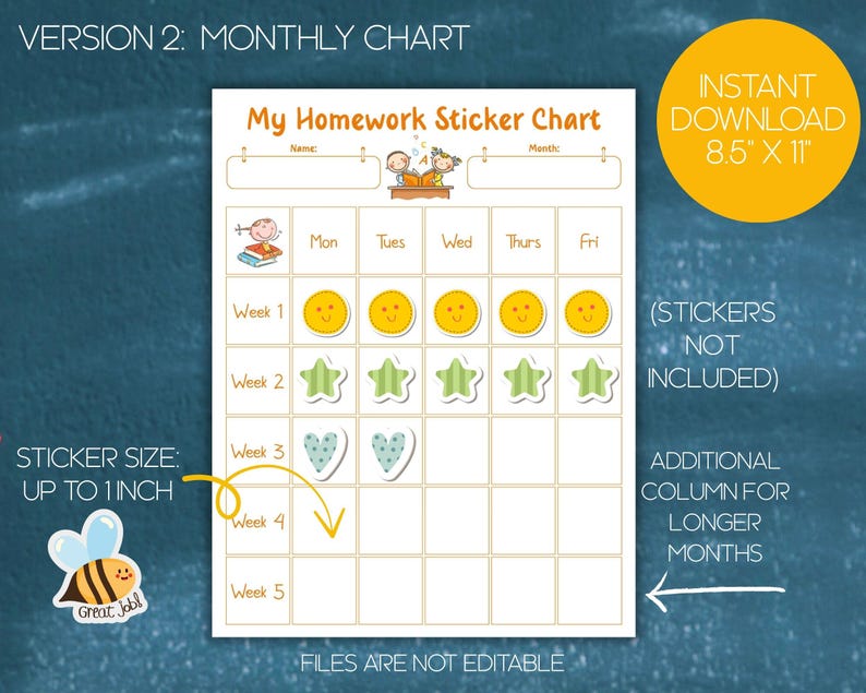 Homework Reward Chart Printable – Kids Sticker Tracker & Student ...