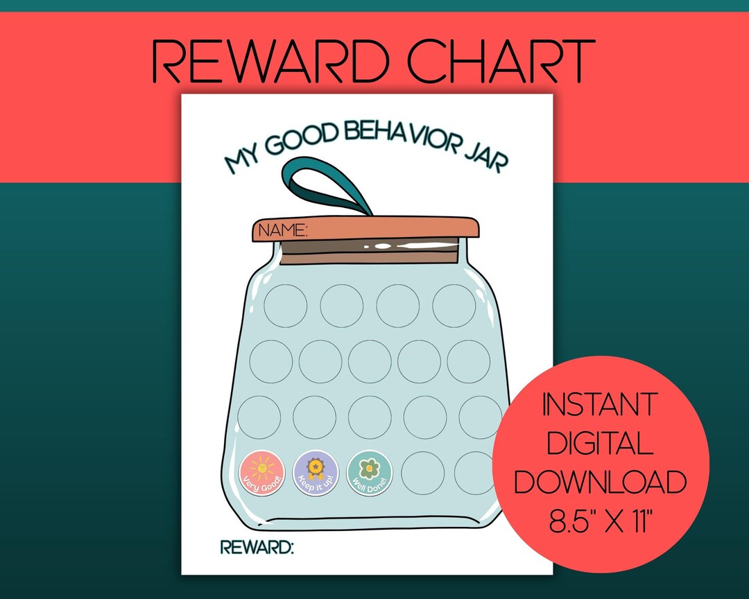Behavior Jar Printable Reward Chart for Kids, Good Behavior Incentive ...
